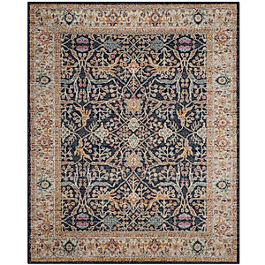 SAFAVIEH Madison Collection 9' x 12' Navy Cream MAD612D Oriental Non-Shedding Living Room Bedroom Dining Home Office Area Rug