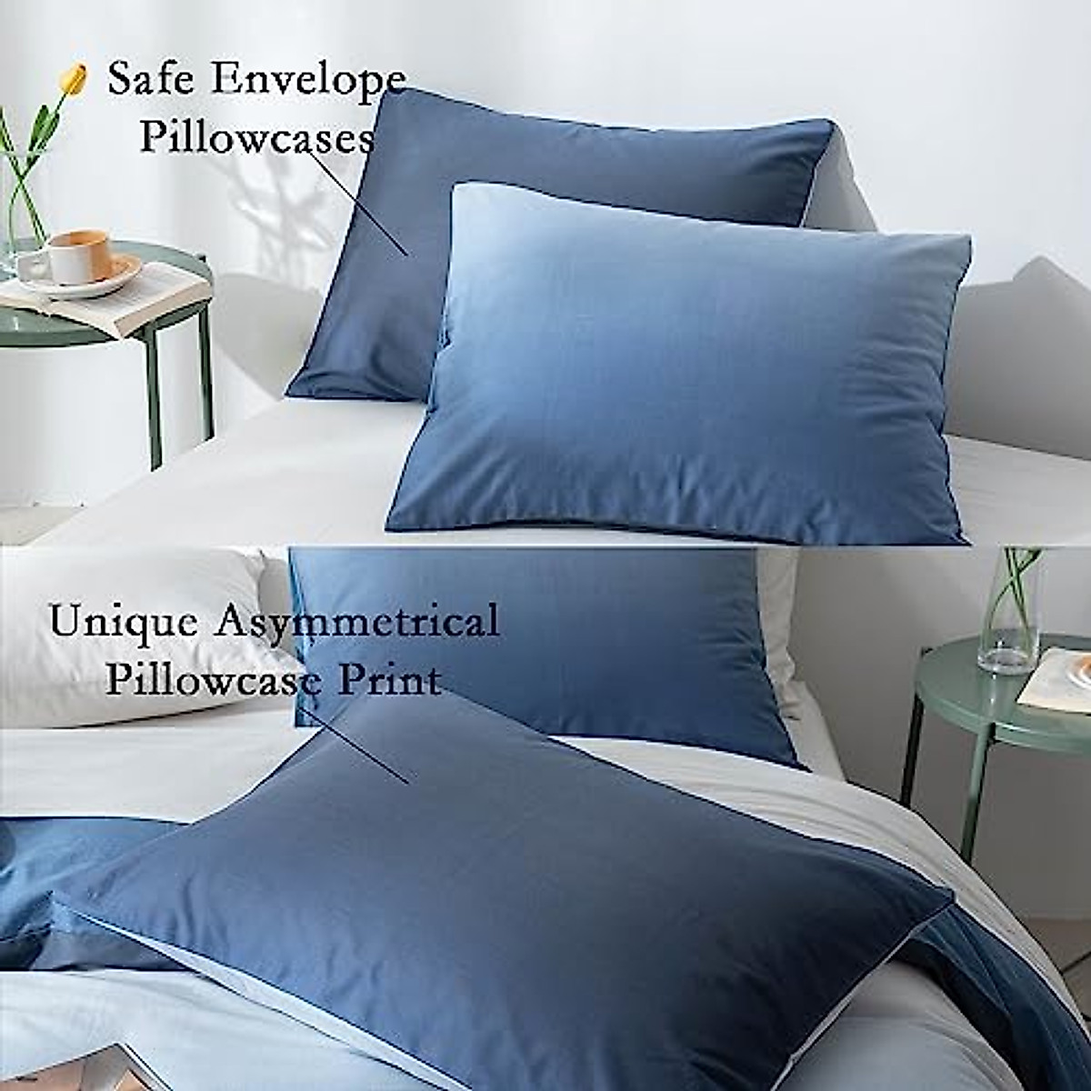 ALEISSEL Ocean Blue Duvet Cover King Size - 100% Cotton Comforter Cover Sets Printed Duvet Cover Sets, Navy to Aqua Blue to White Gradient King Comforter Cover Sets, Bedding Set 3Pcs (King,Ocean Blue)