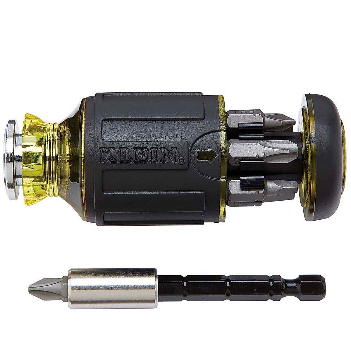 Klein Tools 32308 Multi-bit Stubby Screwdriver, Impact Rated 8-in-1 Adjustable Magnetic Tool with Phillips, Slotted, Square and Nut Driver