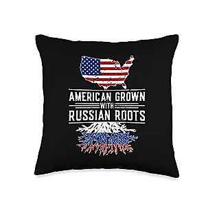 Russian American Flag Clothes American Grown Russian Roots Pride Russia Throw Pillow, 16x16, Multicolor