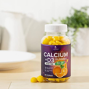 Sugar Free Calcium Gummy Bites Plus 400 IU Vitamin D3, Bone Health & Immune Support - Chewable Calcium Nutrition Supplement, Non-GMO, Orange Flavor Chews - 120 Gummies