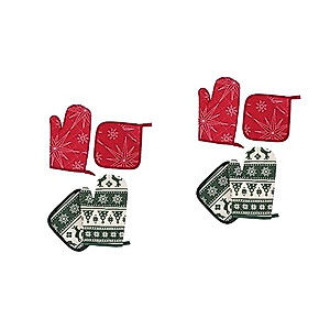 NOLITOY 4 Sets Gloves Set red Outfit red Pot Holders Silicone Pot Holder Oven mat Christmas Oven Mitts Kitchen Cushion Cloth Cooking Mitt Kitchen Microwave Mitt Baking Mitt Bread Dish Rack