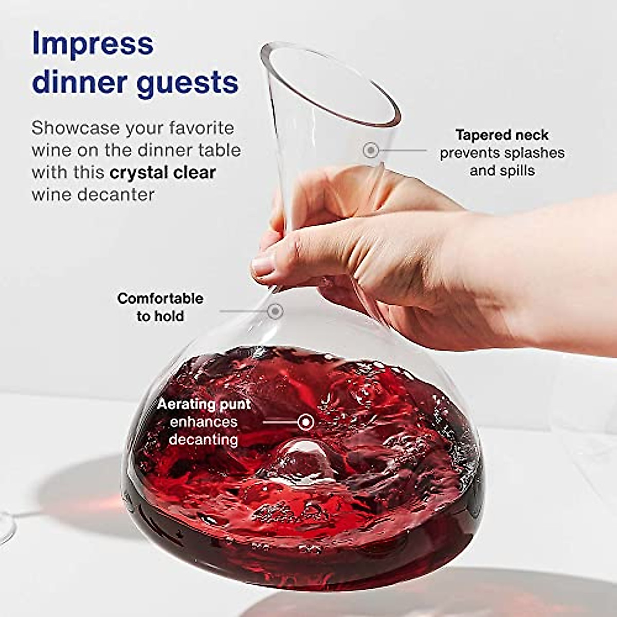 GoodGlassware Wine Decanter – Personal Red Wine Carafe with Wide Base and Aerating Punt - Crystal Clear, Full Bottle Pitcher (44 oz Capacity)