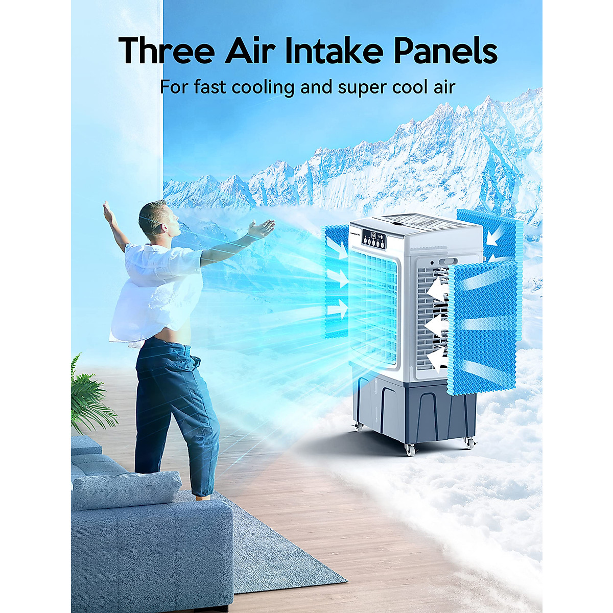 Evaporative Cooler, VAGKRI 2100CFM Air Cooler, 120°Oscillation Swamp Cooler with Remote Control, 24H Timer, 3 Wind Speeds for Outdoor Indoor Use,8 Gallon