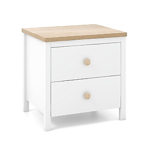 Giantex Night Stand with 2 Drawers, Farmhouse Bedside Table with Cute Round Knobs, Wooden Floor End Table with Rubber Wood Legs, Small Sofa Side Table for Small Space Kids Bedroom College, White