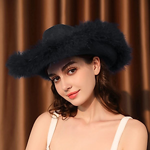 Amybasic Black Cowboy Hat, Feather Boa, Black cowgirl Hat for Teengae Girls or Women