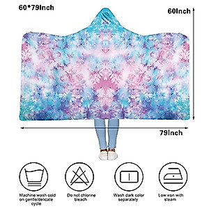 uideazone 80" W x 60" H Wearable Hooded Blanket Beautiful Geometric Super Soft Digital Print Hooded Throw Wrap Premium Fleece Warm Throw Blanket Hooded Cloak for Adults
