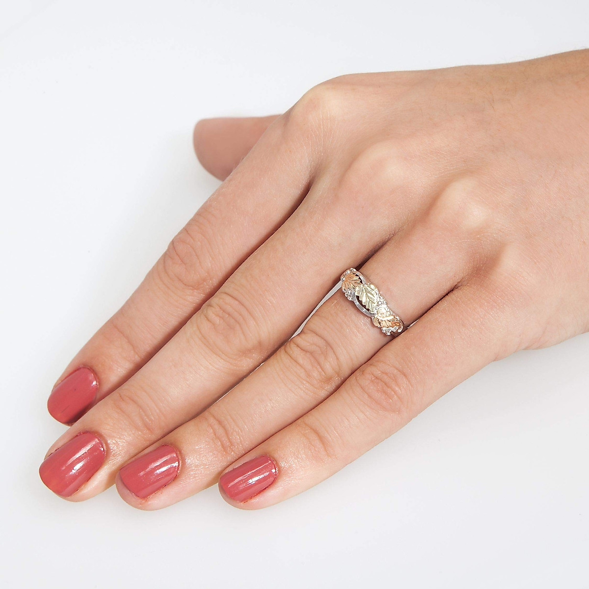 Ladies Black Hills Silver Band with Silver Grapes and 12k gold leaf accents