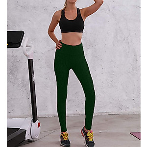 AIMILIA Butt Lifting Anti Cellulite Leggings for Women High Waisted Yoga Pants Workout Tummy Control Sport Tights Dark Green