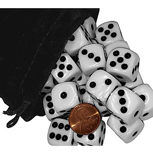Cyber-Deals Set of 16mm Rounded Corners 6-Sided Opaque Pip Dice with Black Velvet Pouch ((30) White Pip Dice)