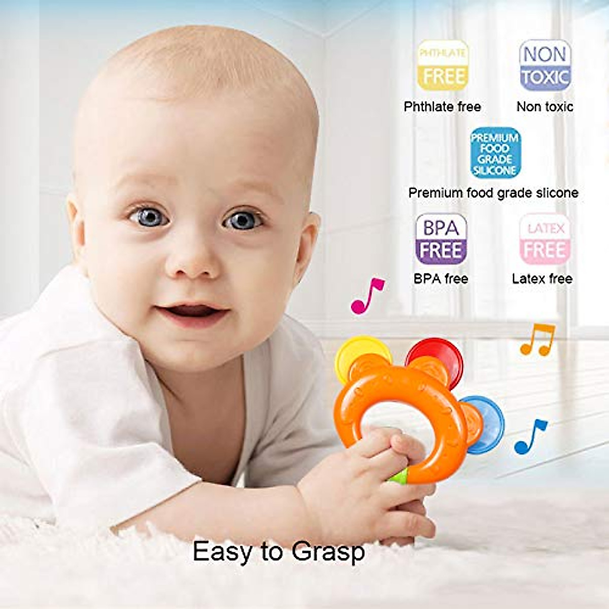 Baby Teether Rattles Sets Toy,Babies Grab Shaker and Spin Rattle Toy Early Educational Toys with Owl Bottle Set for 0,3,6,9,12 Month Newborn Toys Baby Boy Girl