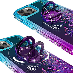 Silverback for iPhone 12 Pro Max Case, Moving Liquid Holographic Glitter Case with Kickstand, Girls Women Bling Diamond Ring Protective Case for Apple iPhone 12 Pro Max 6.7", Purple