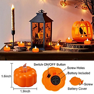 Pumpkin Tea Lights Fall Decorations, 12 Pack LED Orange Pumpkin Lights Flameless Candles Battery Operated, Halloween Thanksgiving Flickering Tealight Candle for Home Table Indoor Party Decor