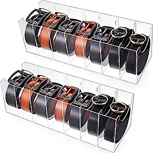 2 Pieces Belt Organizer Acrylic Belt Storage Holder 7 Compartments Display Case Belt Container Holder for Closet and Drawer, Purse Tie Jewelry Watch Bracelets Makeup Storage Holder Accessories