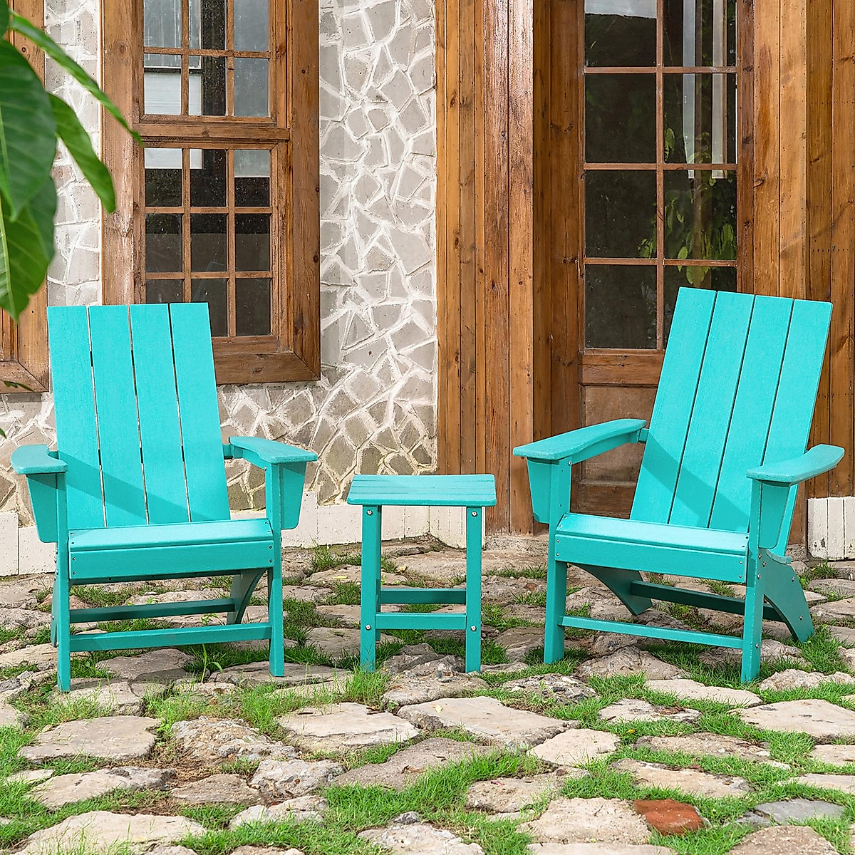 Adirondack Chair Set of 2 with Side Table Weather Resistant Fire Pit Chairs HDPE Outdoor Adirondack Chair for Patio Front Porch Pool Garden Deck Fire Pit Outside, Teal