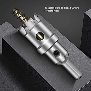 ASNOMY Tungsten Carbide Tipped Hole Saw Drill Bit for Hard Metal, 3/4 Inch T.C.T Hole Saw Cutter with 2pcs Titanium-Plated Pilot Drill bit for Metal, Steel, Iron, Wood, Plastic