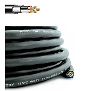 12vMax Electronics 14 Gauge 7 Way Conductor Extension RV Trailer Wire Cable Wiring Insulated 50 Feet 14/7