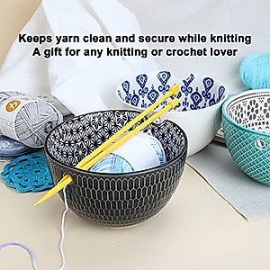 Ceramic Knitting Yarn Bowl Holder, Handmade Yarn Storage Bowl with Holes 6.1 X 3.7In DIY Crocheting Knitting Bowl Wool Holder for Crochet Knitting Gift for Moms and Grandmothers(Blue)