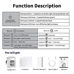 Portable Air Conditioner,Mini Personal Air Cooler,Desktop Portable Ac with Ice Packs,2000 mAh Rechargeable Battery