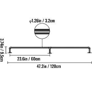 VEVOR Pipe Stair Handrail, 6FT Staircase Handrail, 440LBS Load Capacity Carbon Steel Pipe Handrail, Industrial Pipe Handrail with Wall Mount Support, Round Corner Wall Handrailings for Indoor, Outdoor