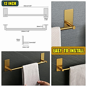 Alise Bath Single Towel Bar,Towel Rail Towel Rack Towel Hanger Towel Holder for Bathroom and Kitchen,Self Adhesive Free-Drilling Wall Hanging 12-Inch,GWLD030-G SUS 304 Stainless Steel Gold Finish