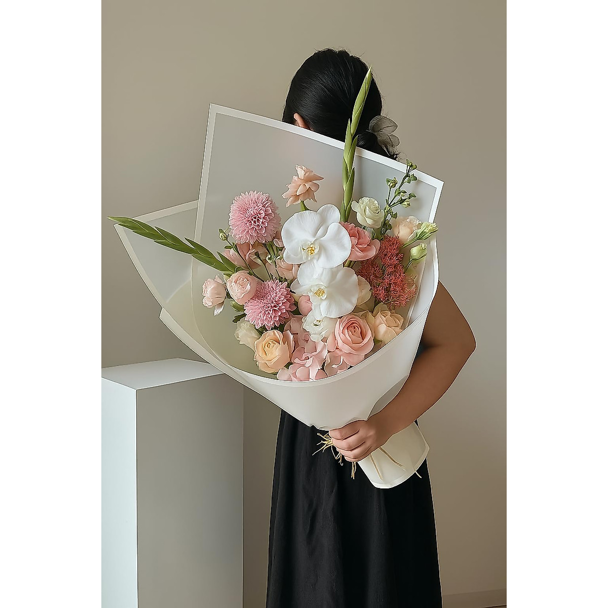 Frosted Flower Wrapping Paper White Lines Gift Packaging Florist Bouquet Supplies 20 Counts (White)