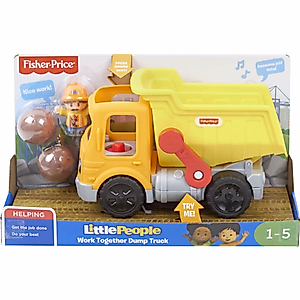 Fisher-Price Little People Toddler Construction Toy Work Together Dump Truck with Music Sounds and 3 Pieces for Ages 1+ Years