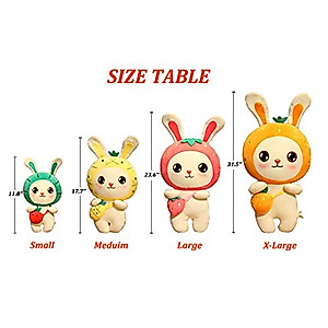 Bunny Plush Cute Strawberry Bunny Stuffed Animal 12inch,Pink Bunny Pillow,Strawberry Rabbit with Backpack,Soft Bunny Doll for Boys and Girls