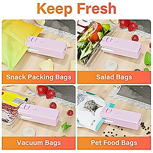 Uluck Mini Bag Sealer,Rechargeable Handheld Plastic Bag Resealer, 3 in 1 Heat Sealer and Cutter,Comes with USB C Cable Power Cable for Chip Bags, Plastic Bags, Snack Bags(No battery required) (Pink)