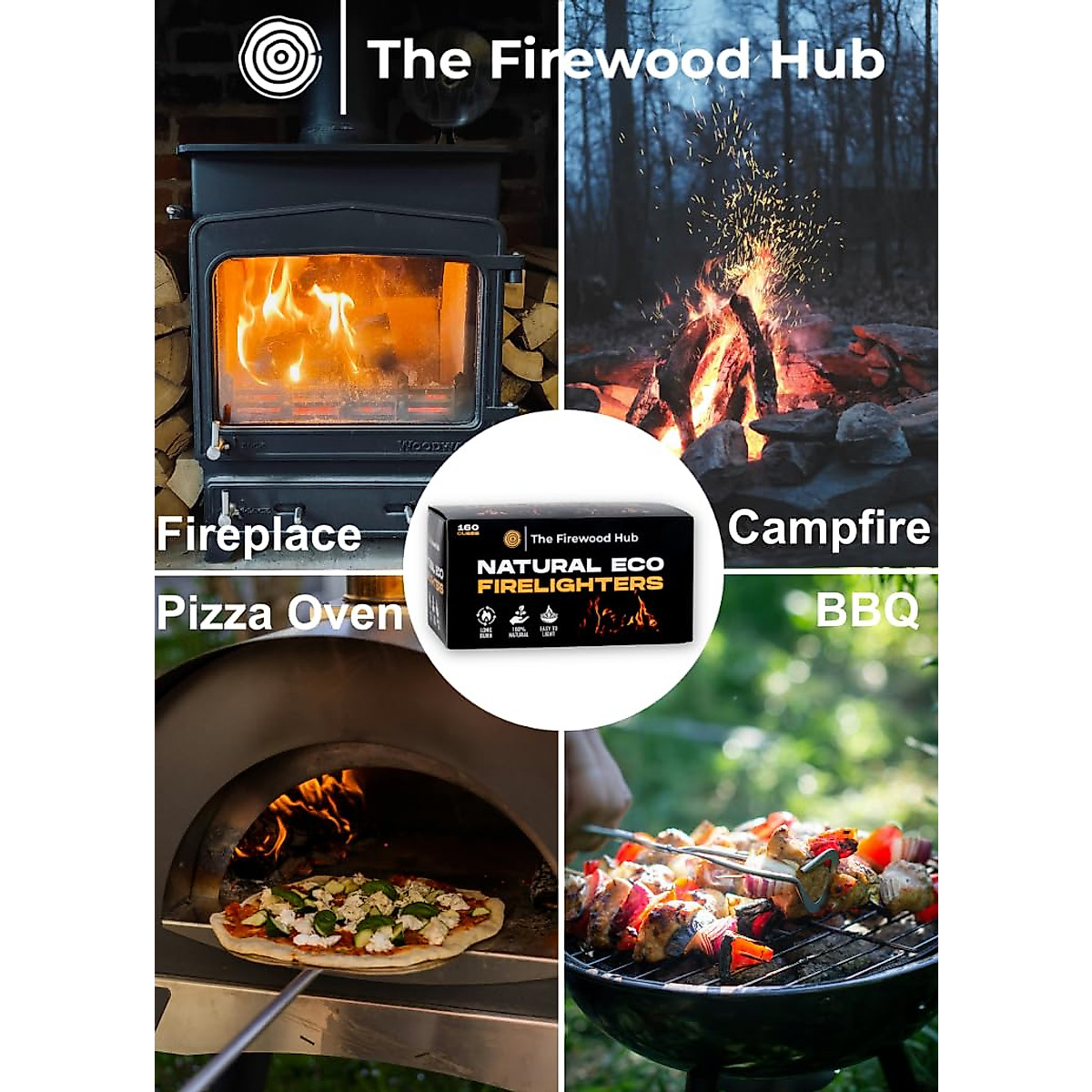 160 Eco-Friendly Natural Wood Fire Starters - Sustainable Wood Fiber Firestarter Perfect for Wood Stoves, Fire Pits, Pizza Ovens, Charcoal and Barbecue Fires