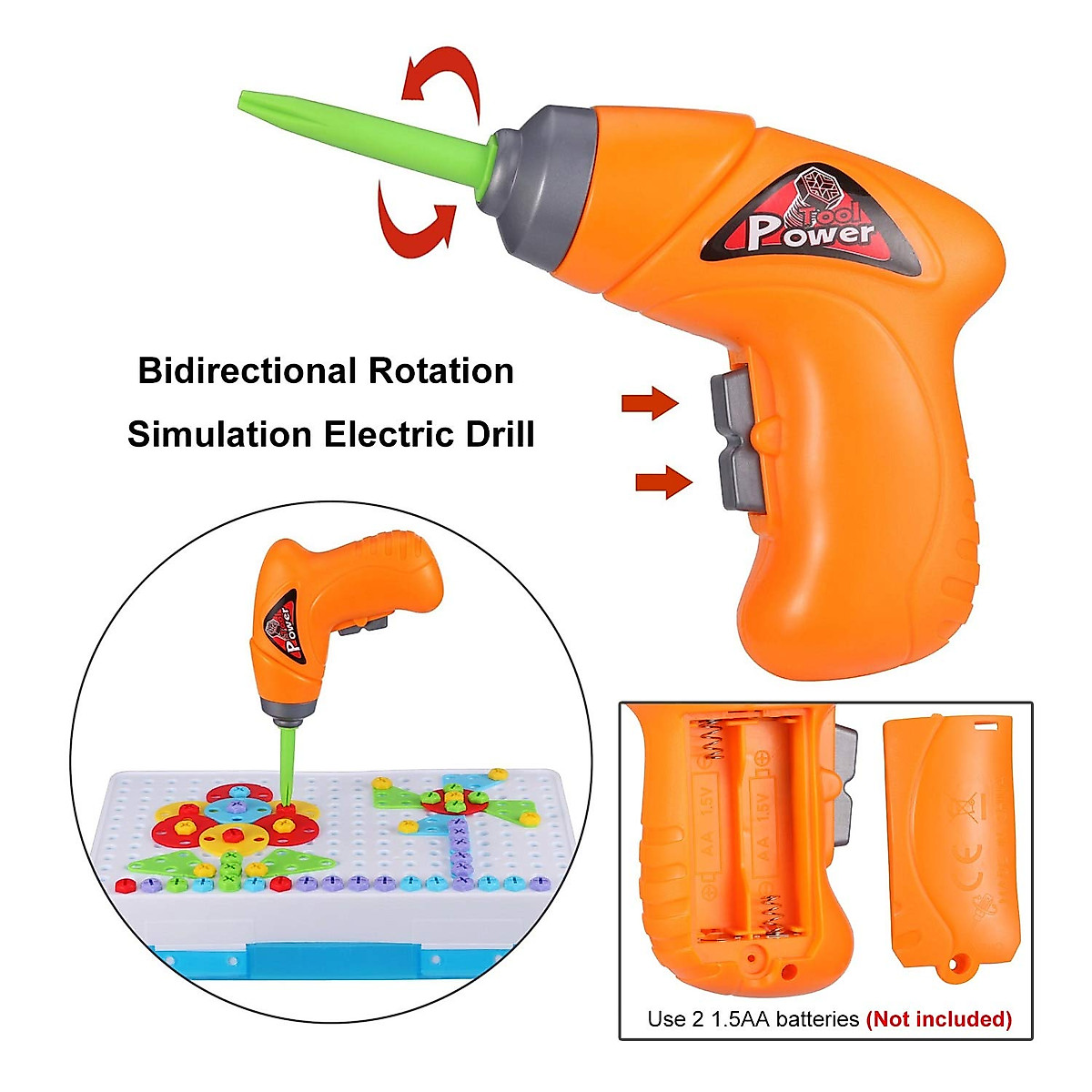 Haifeng 147 Pieces Creative nPlay Drill and Screwdriver Toy Set, DIY Mosaic Design Art Kit, STEM Education Learning Toy for Kids Aged 3-8 Years Old