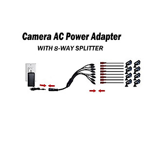 OEM Genuine Parts 8 Way Splitter Cable+ 12V 2.5A AC/DC Adapter Compatible with Lorex ACC-U81 Q-See SWANN CCTV Camera DVR SRDVR8 SWDVK8 DVR8 1000 DVR8-1400 DVR8-1425 1450 1500 BX1202500 ACCPWR12V500