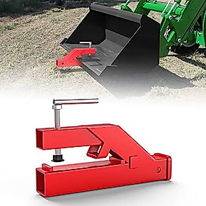 RbhAuto Red Tractor Clamp on Trailer Hitch 2" Ball Mount Receiver, New Upgrade Forklift Bucket Trailer Hitch Attachment, Adapter Compatible with Kubota Deere Bobcat Front Bucket Accessories