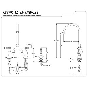 Kingston Brass KS7792BALBS Heirloom Bridge Kitchen Faucet, Polished Brass