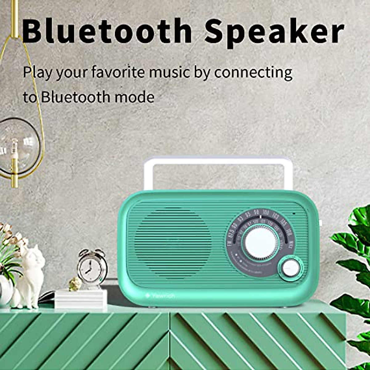 Portable AM/FM Radio with Bluetooth, Battery Operated Transistor Analog Radio or AC Powered with Best Reception, Big and Precise Tuning Knob Large Bluetooth Speaker Easy to Use Suit for Home Cafe