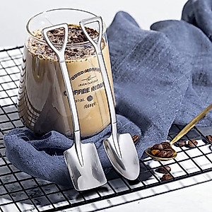 InfantLY Bright 2PCS/set Shovel Shaped Spoons Dessert Spoon Set , Stainless Steel Long Handle-Tea Cake for Coffee Tea Sugar Ice Cream Stir Bar Spoons, Home Kitchen Restaurant Party White 15.5*3inch