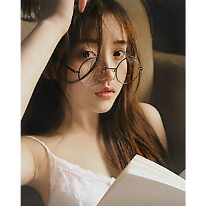 LOVEF Large Oversized Metal Frame Clear Lens Round Circle Vintage Eye Glasses 5.4 * 2inch (Black)