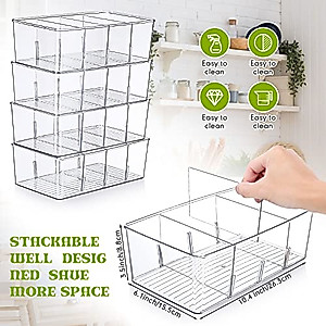 12 Pcs Food Storage Organizer Bins Acrylic Snack Organizer for Pantry Clear Bins with 3 Removable Dividers Refrigerator Organizer Bins Stackable Storage Bins Containers for Kitchen Fridge Cabinet