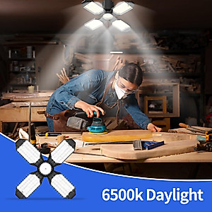 onffo LED Garage Light, 100W Deformable LED Garage Ceiling Lights, 10000 Lumen Ultra Bright LED Garage Light 4+1 Adjustable Panel, E26/E27 Socket, Shop Lights for Basement Workshop Barn Storage Room