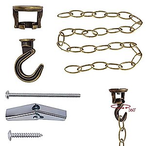 OOTSR Swivel Swag Hook, Heavy Duty Swivel Ceiling Hook and Metal Chain Extension for Hanging Plants/Chandeliers/Baskets/Indoor & Outdoor Use, Brass Color, 36 inches Chain