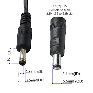 DC 12V 1.5A Power Supply Adapter Switching, Plug 3.5mm x 1.35mm with 5.5mm x 2.1mm Connector Adapter