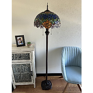 enjoy decor lamps Tiffany Floor Lamp Red Orange Blue Stained Glass Rose Flowers Included LED Bulbs for Living Room Bedroom Office Hotel H64*W16 in