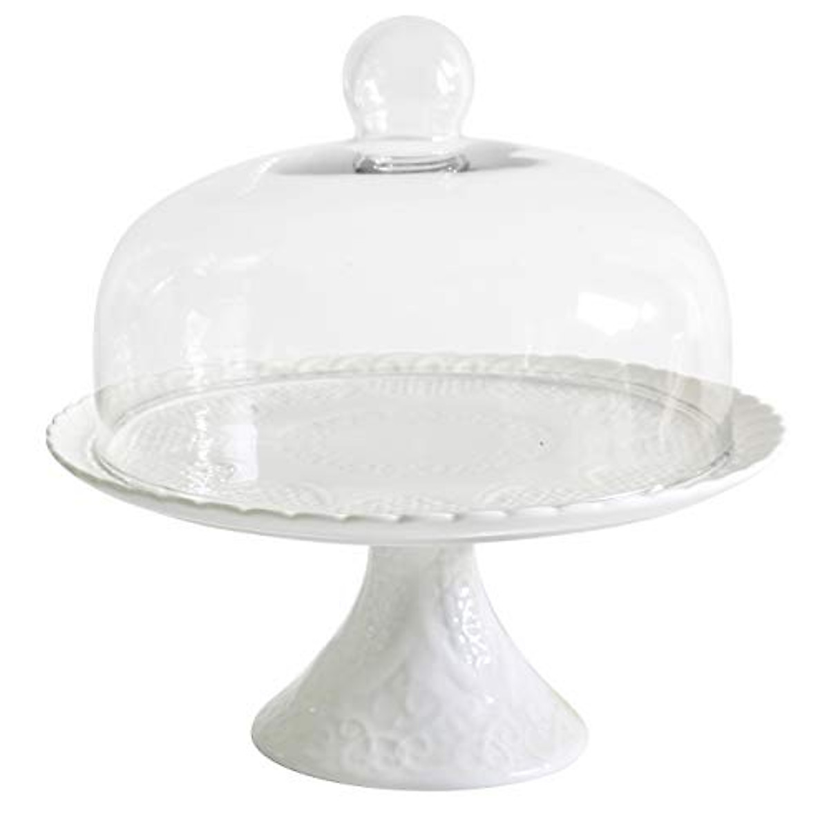 Jusalpha® 12 Inches White Porcelain Decorative Cake Stand-Cupcake Stand (CS01 - Glass dome)