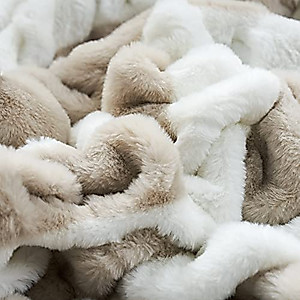 Cozy Bliss Luxury Soft Fuzzy Faux Fur Throw Blanket for Couch, Warm Milky Plush Striped Blanket for Sofa, Furry Thick Fluffy Cozy Shaggy Blanket for Women Living Room Bedroom, 50 * 70 Inches Beige