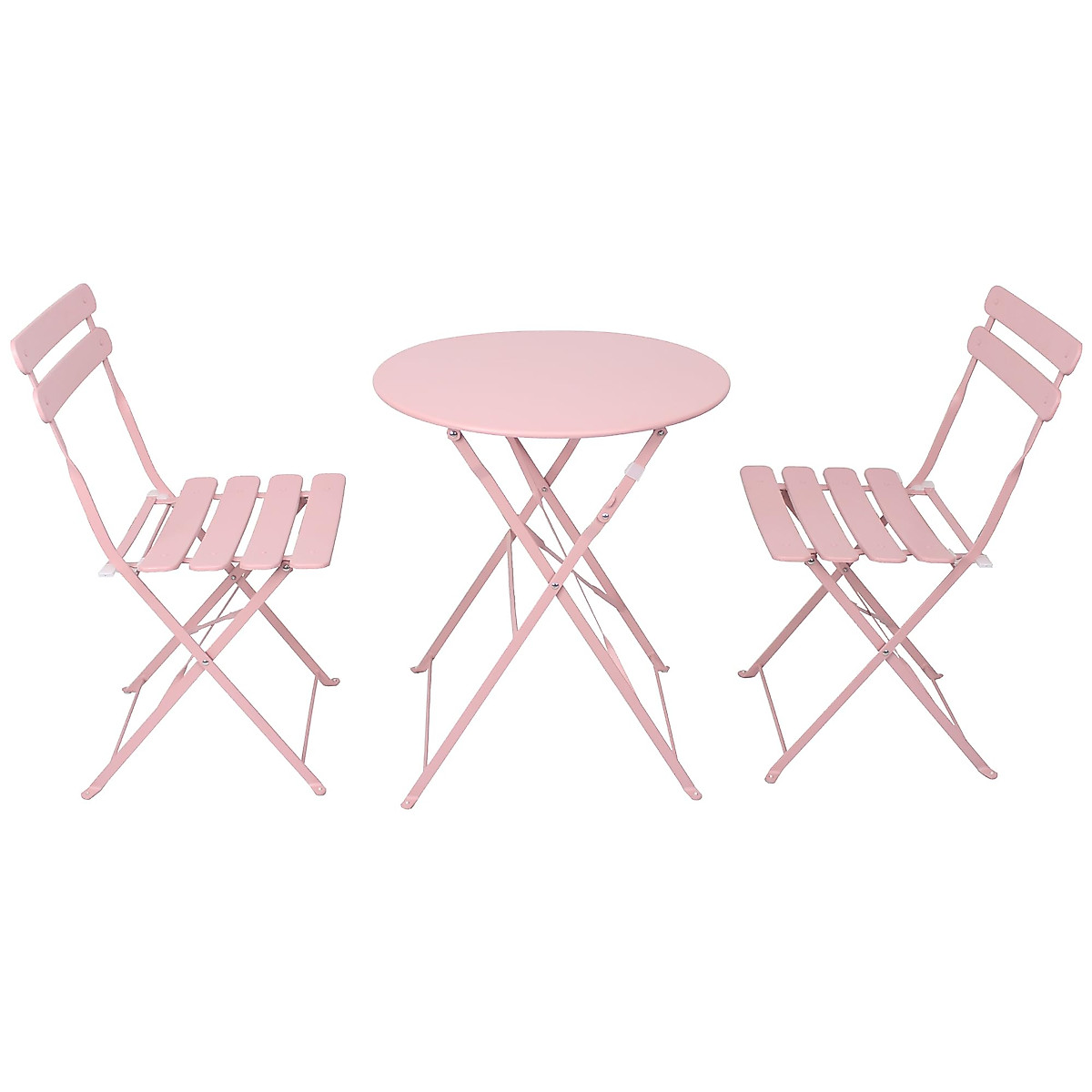 LUMISOL 3 Piece Folding Patio Bistro Set, Premium Steel Patio Furniture Sets, Foldable Patio Table and Chairs Set with Removable Cushions for Patio, Backyard, Balcony, Poolside, Pink
