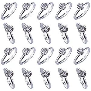 Topoox 80 Pack Bridal Shower Rings Silver Diamond Engagement Rings for Wedding Table Decorations, Party Games, Cupcake Toppers