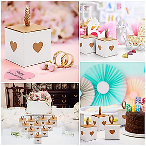 BELLE VOUS 50 Pack Mini White & Brown Heart Gift Boxes - 2 x 2 x 2 inch Wedding & Party Favor Paper Candy Kraft Boxes with Cute Twine Handles