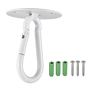 YOKIVE 2 Pcs Ceiling Hanging Hook, Pad Eye Snap Hook with Round Plate Hanging Plants, Great for Office, Home, Daily Use (White, 2.6x3.2-Inch)