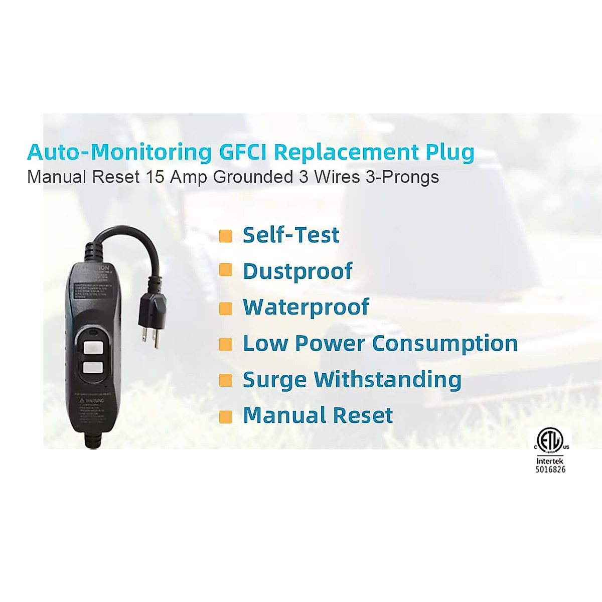 GFCI Replacement Inline Assembly 3 Wires , Auto-Monitor，Manual Reset, Waterproof, Ground Fault Circuit Interrupter for Power Pressure Washer, Power Tools, Lawn , Pool Pump,