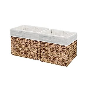 Tegance Water Hyacinth Wicker Storage Baskets, Hand-Woven Cube Storage Baskets with Linings for Shelves,Living Room, Bathroom, Bedroom, 12x12x12 inches, 2 Pack